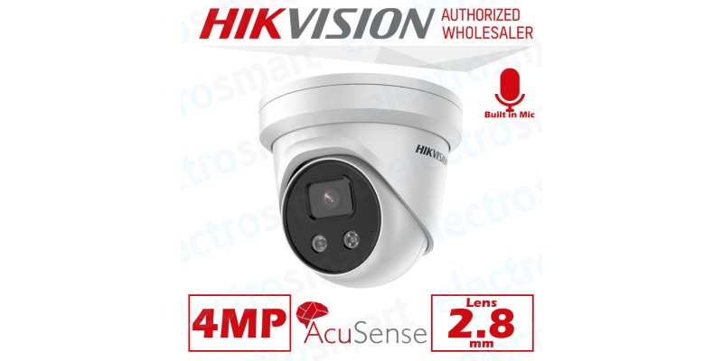DS-2CD2346G2-IU(2.8MM)(C) Hikvision 4MP AcuSense Fixed Turret Network Camera 2.8mm Lens White
